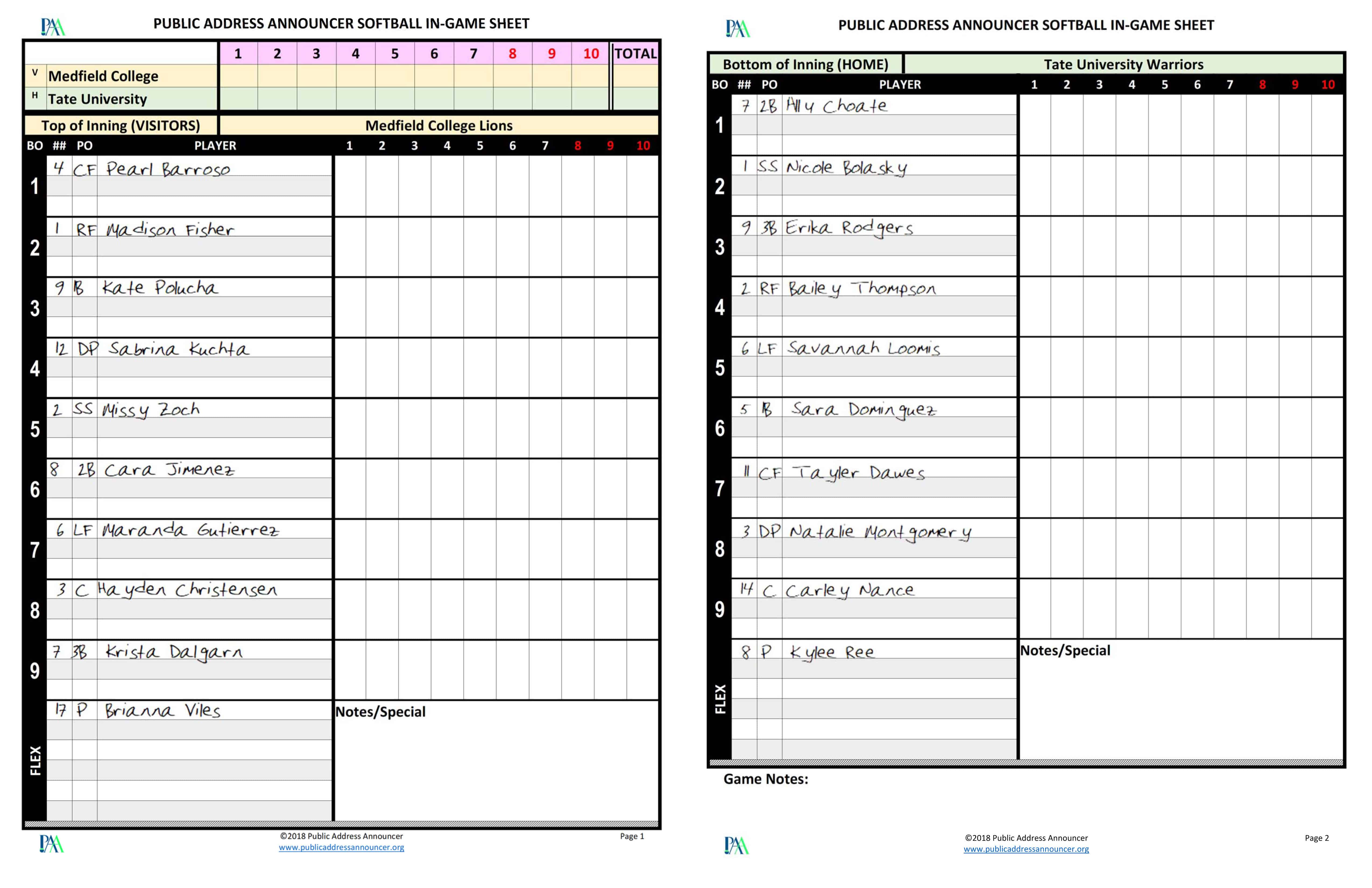 Public Address Announcer Forms