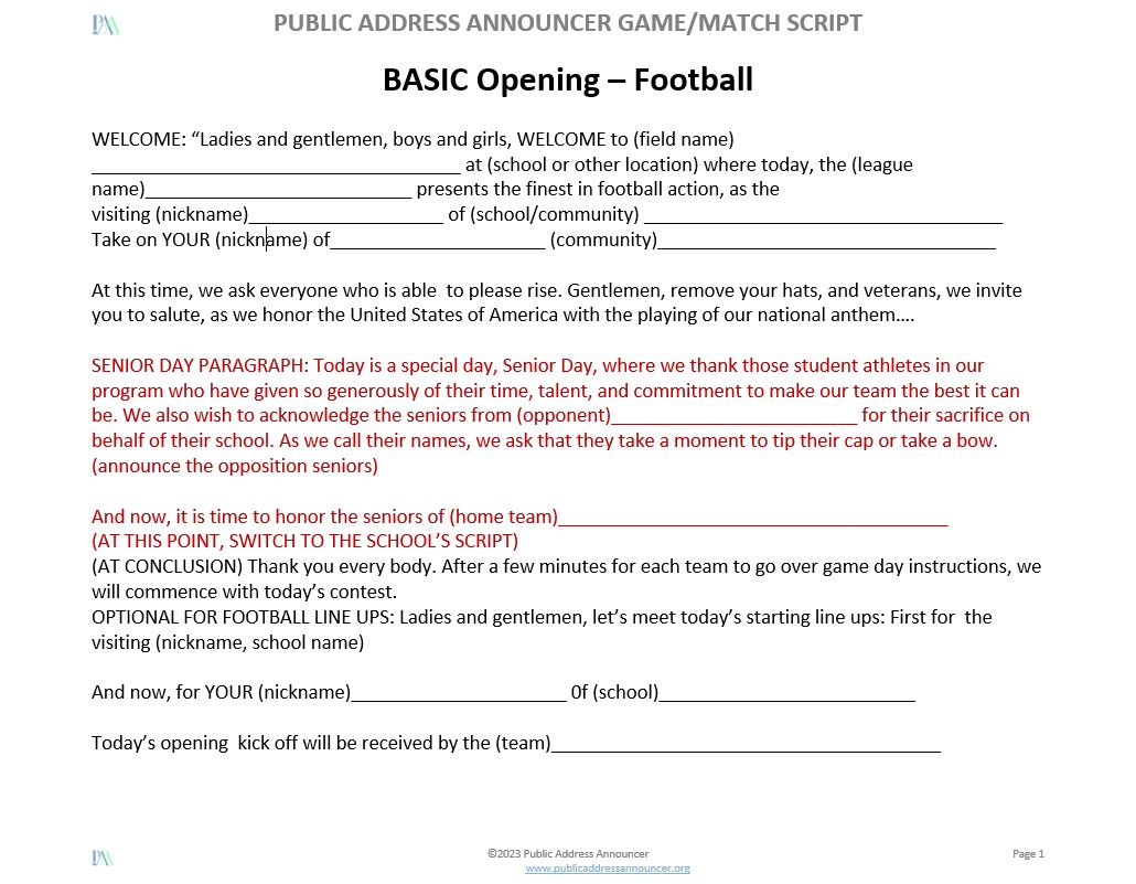 Public Address Announcer Forms